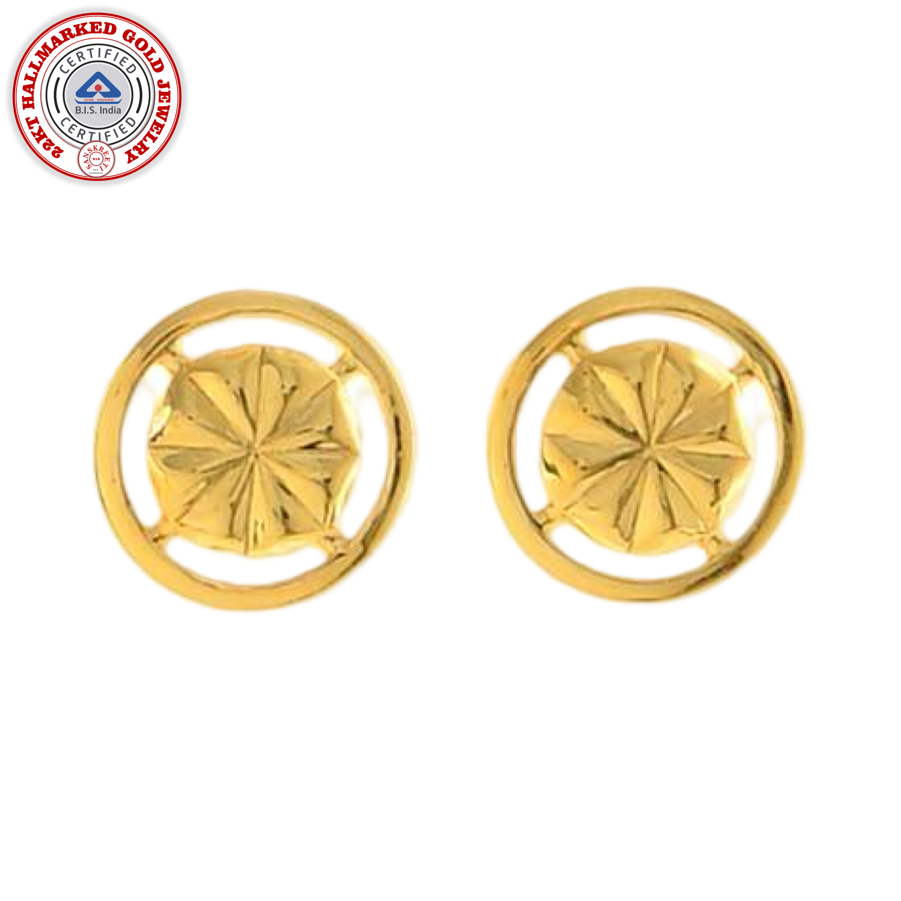 916 Twenty Two Karat 22Kt Hallmarked 8mm Gold Studs Style 00801