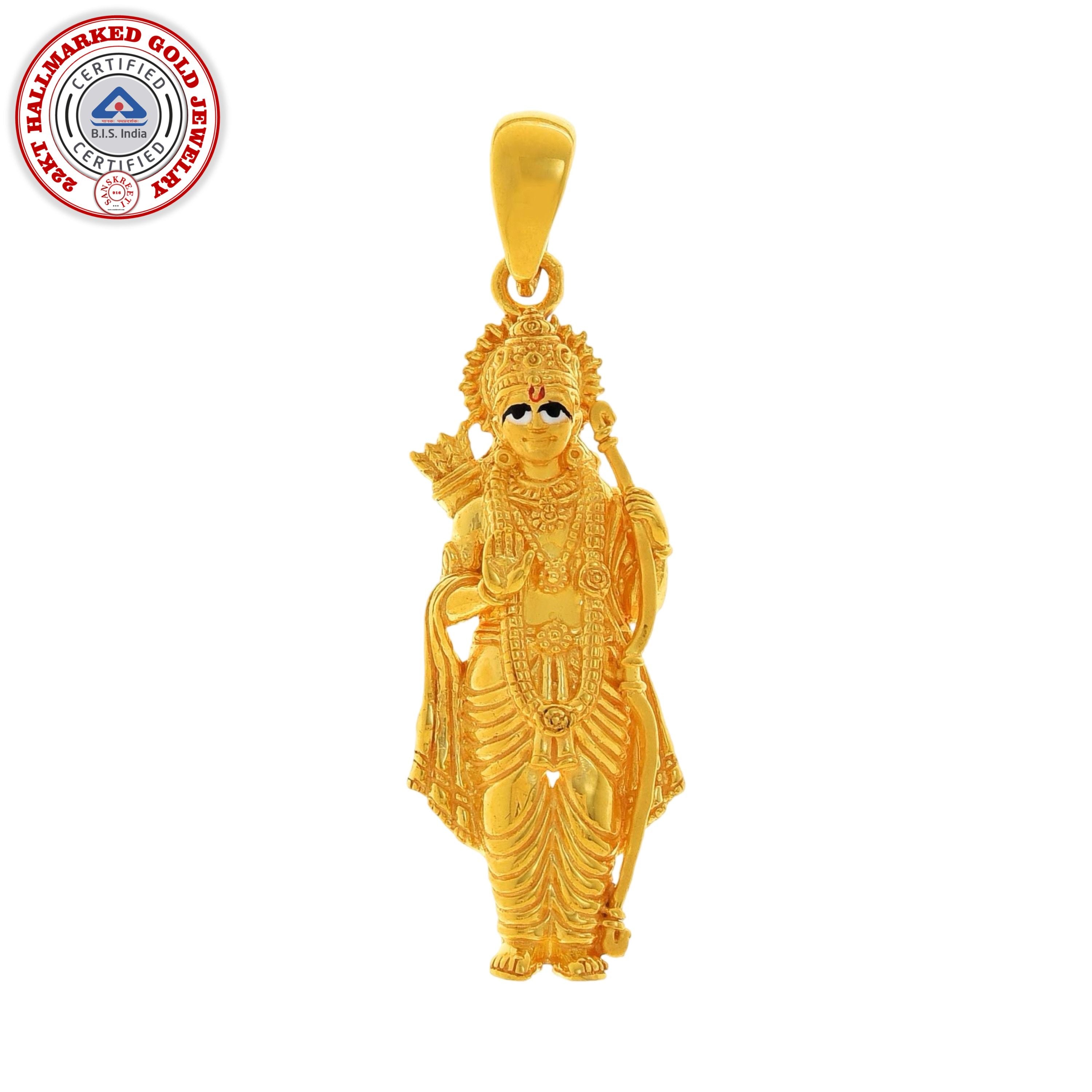 916 Gold Twenty Two Karat (22Kt) Hallmarked Rama Pendant - Style#01