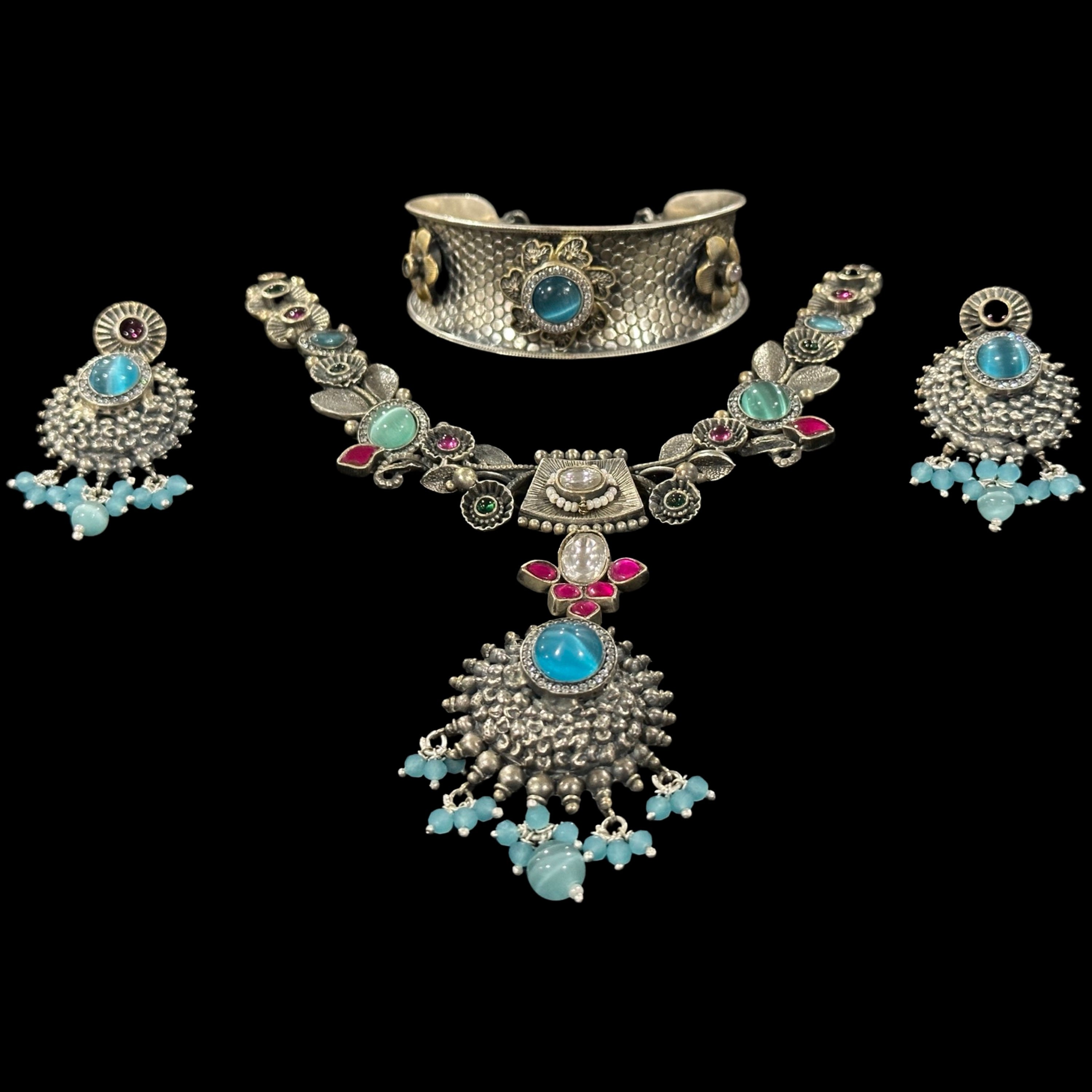 925 Sterling Silver Designer Necklace Set - Design#10