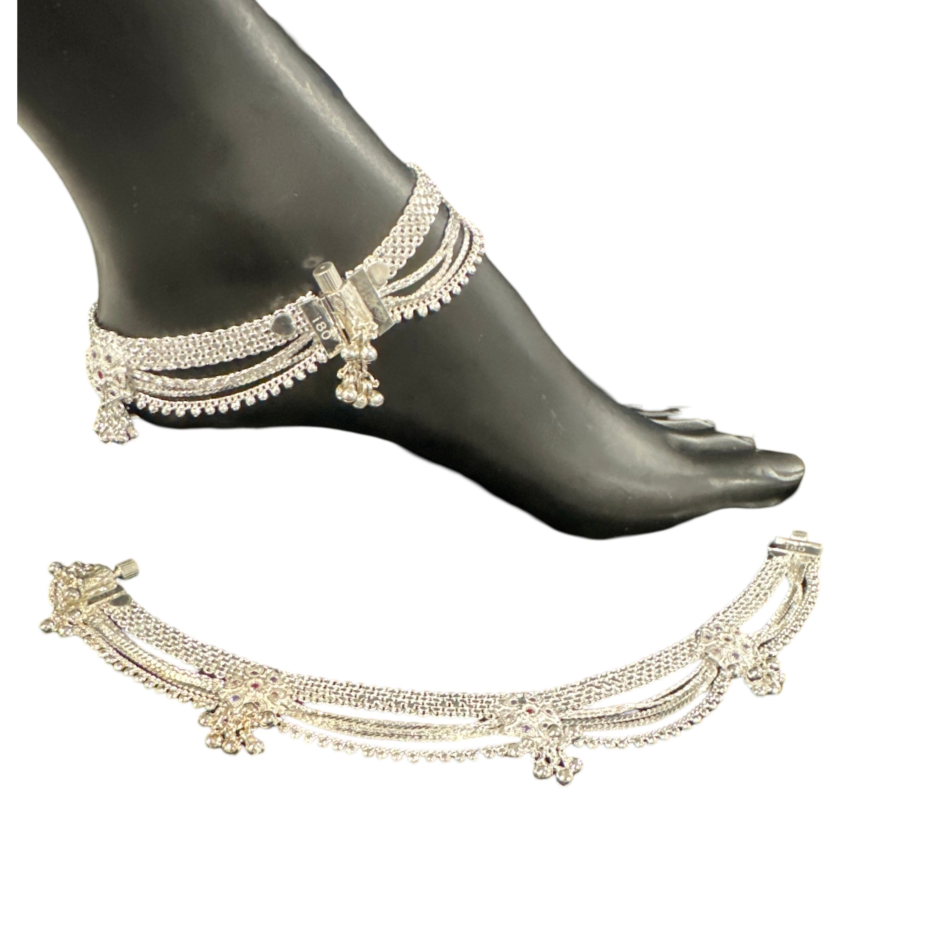 800 Silver Rajwada Hallmarked Pajeb Anklet with Meena - Style #20