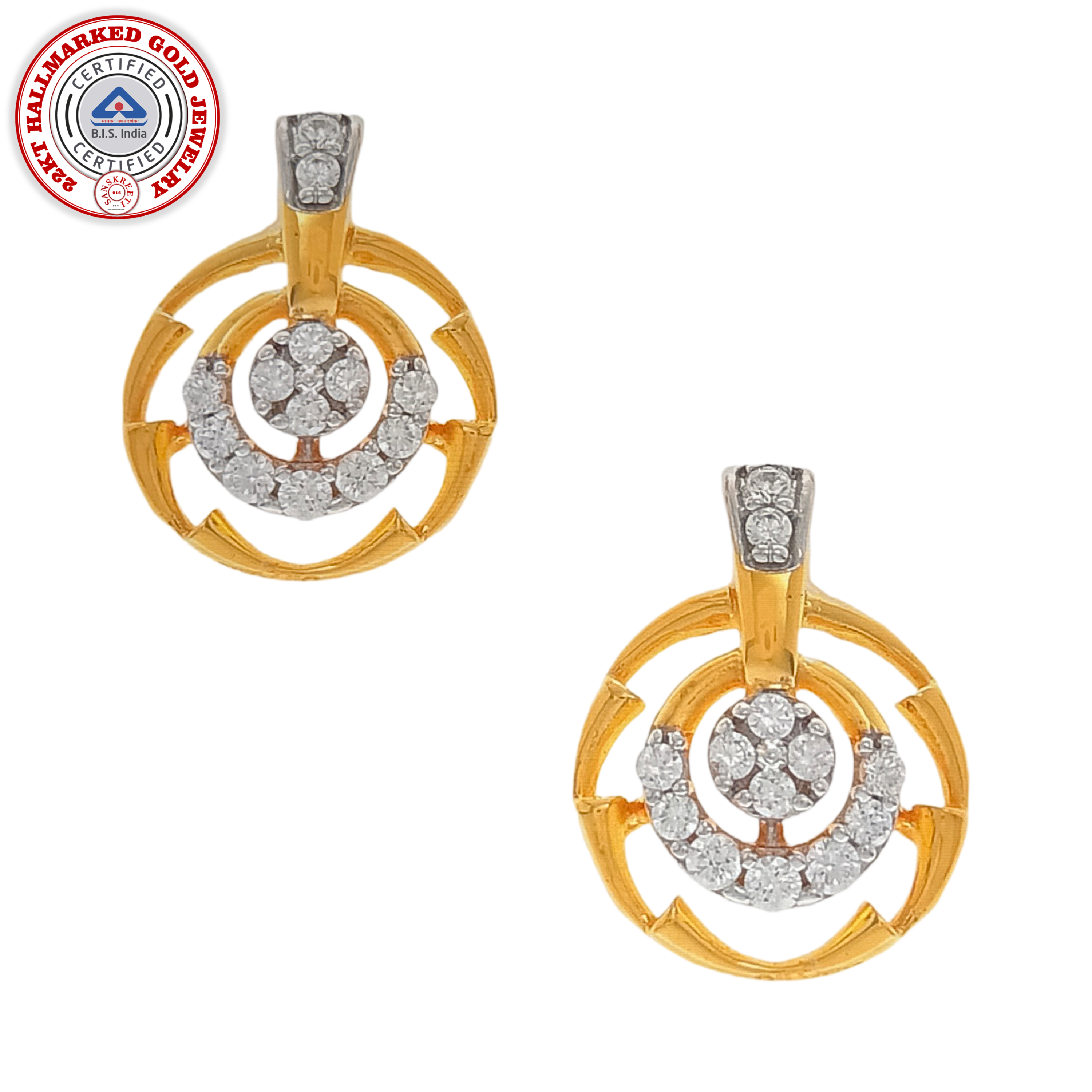 916 Twenty Two Karat (22Kt) Hallmarked 10mm Gold Studs -Style#1002