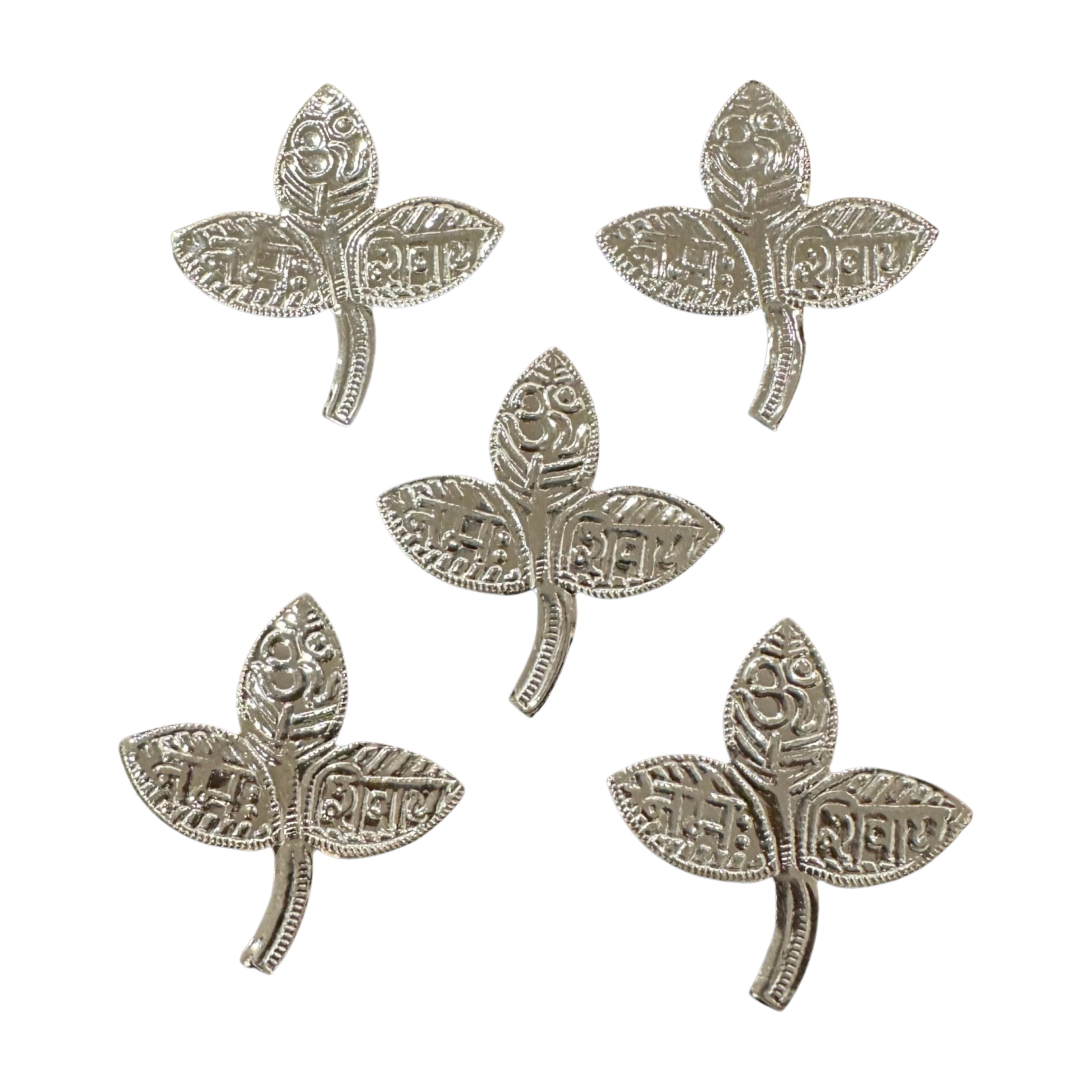 750 Silver Religious 2.0 inch Bel Patra / Bilva Leaves (Pack of 5 Leav