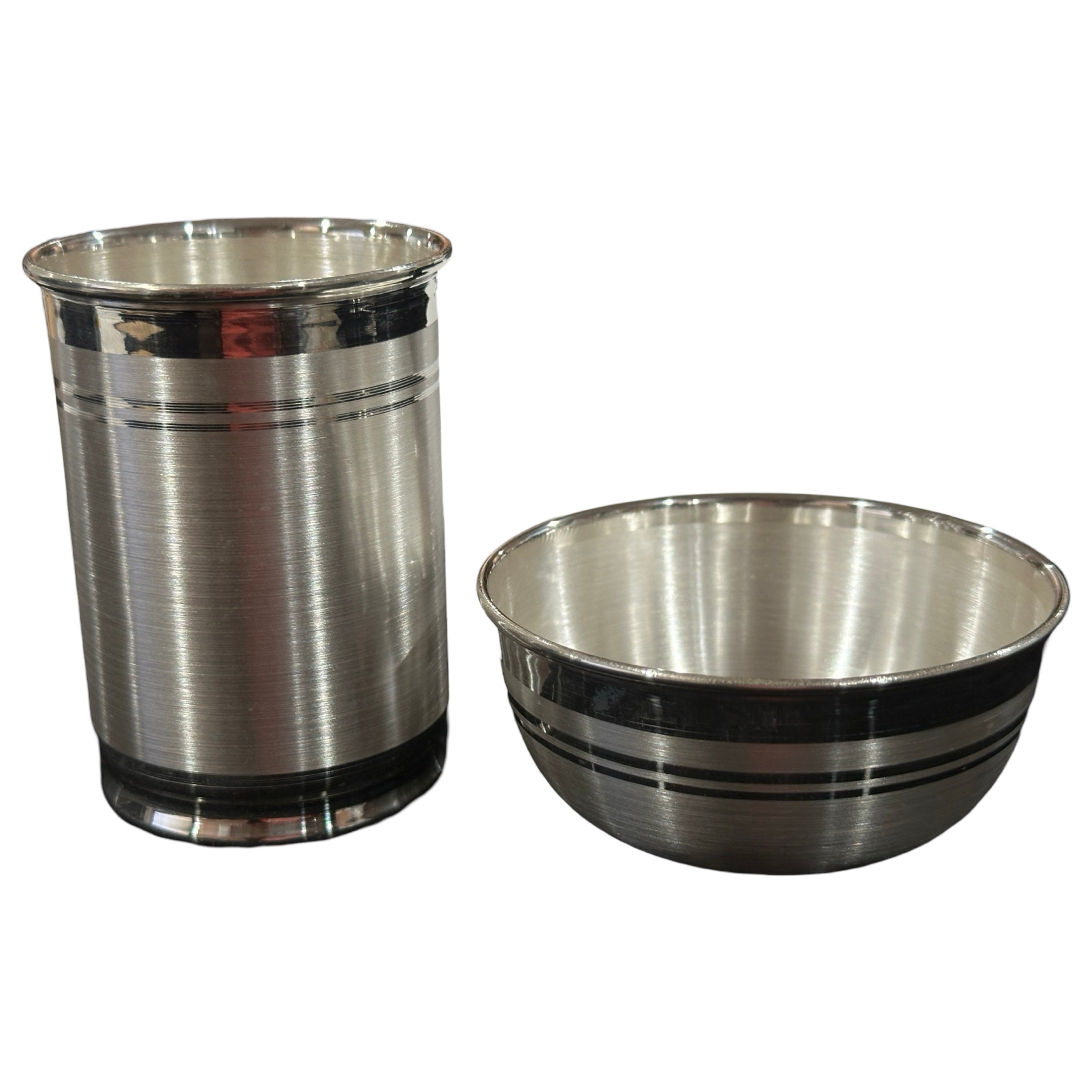 999 Pure Silver Hallmarked 250ml Glass & 180ml Bowl Set - Designer Set