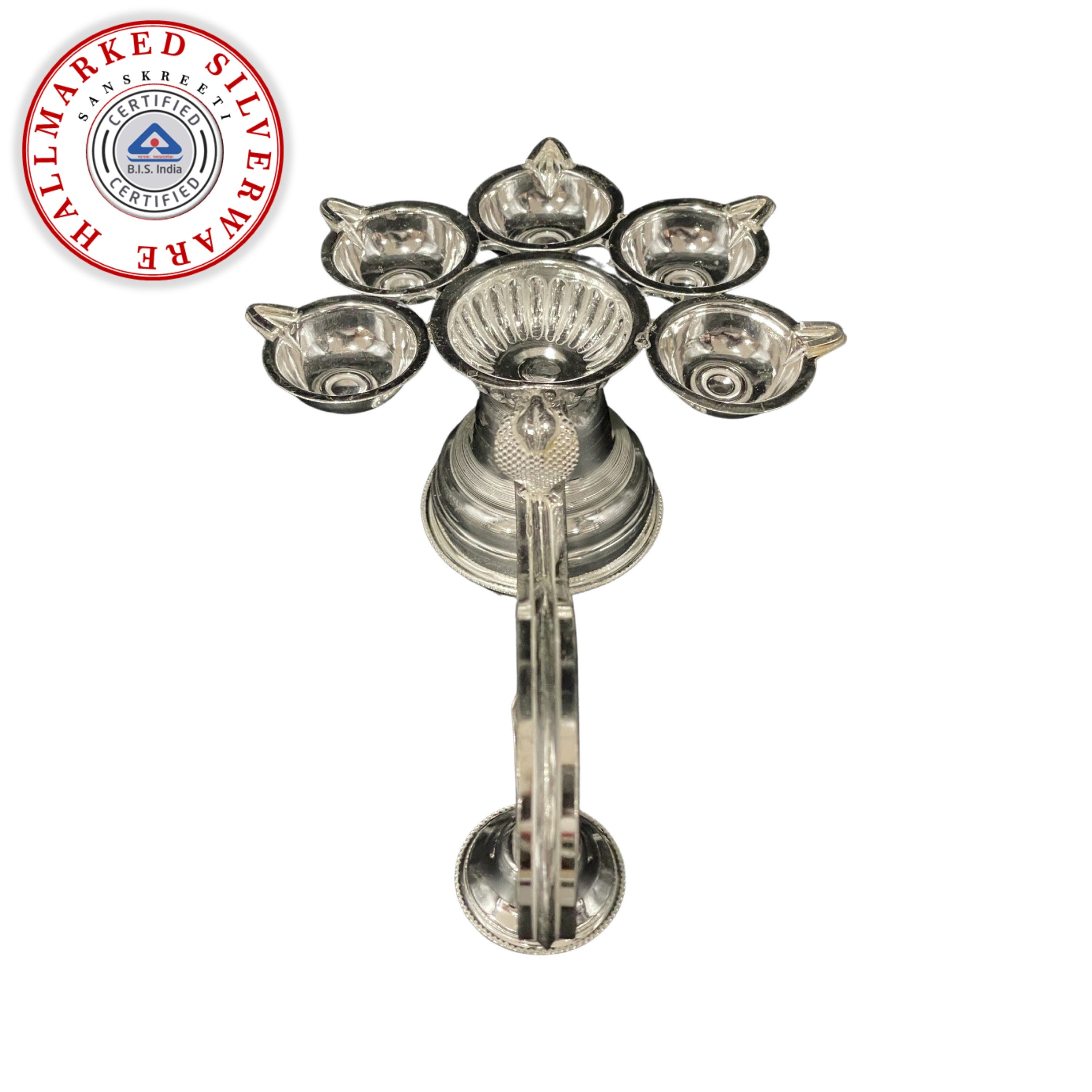 925 Sterling Silver Hallmarked Pancha Aarti / Harathi stand- Style#04