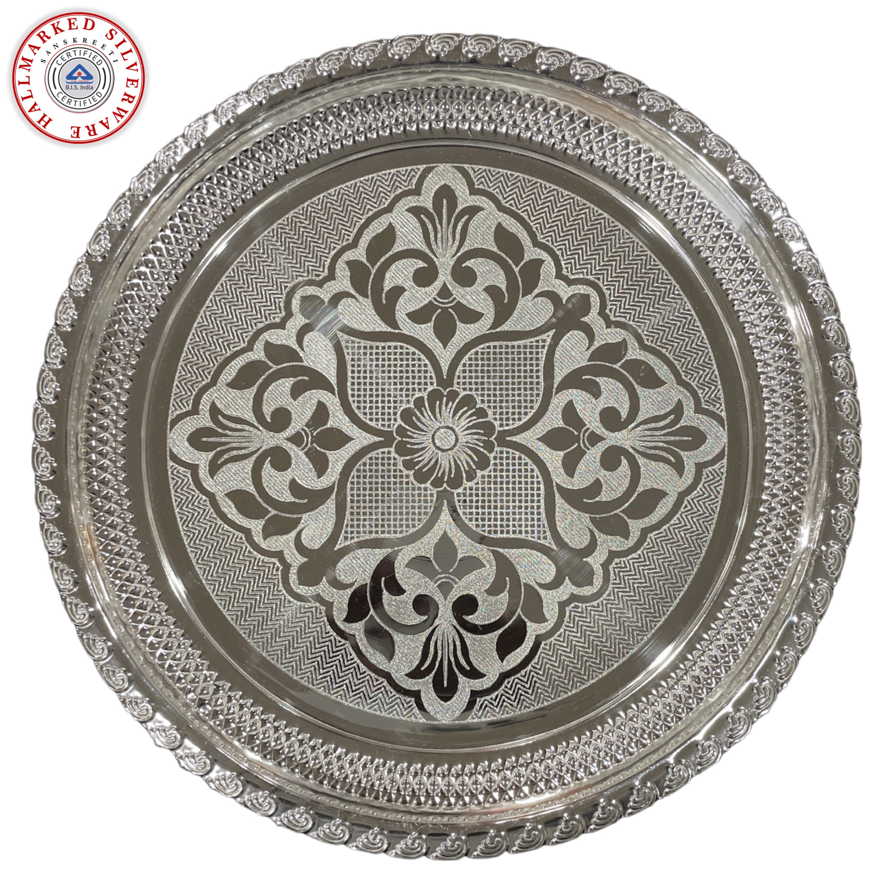 925 Sterling Silver Hallmarked Designer BIG Puja Plate - Style#03