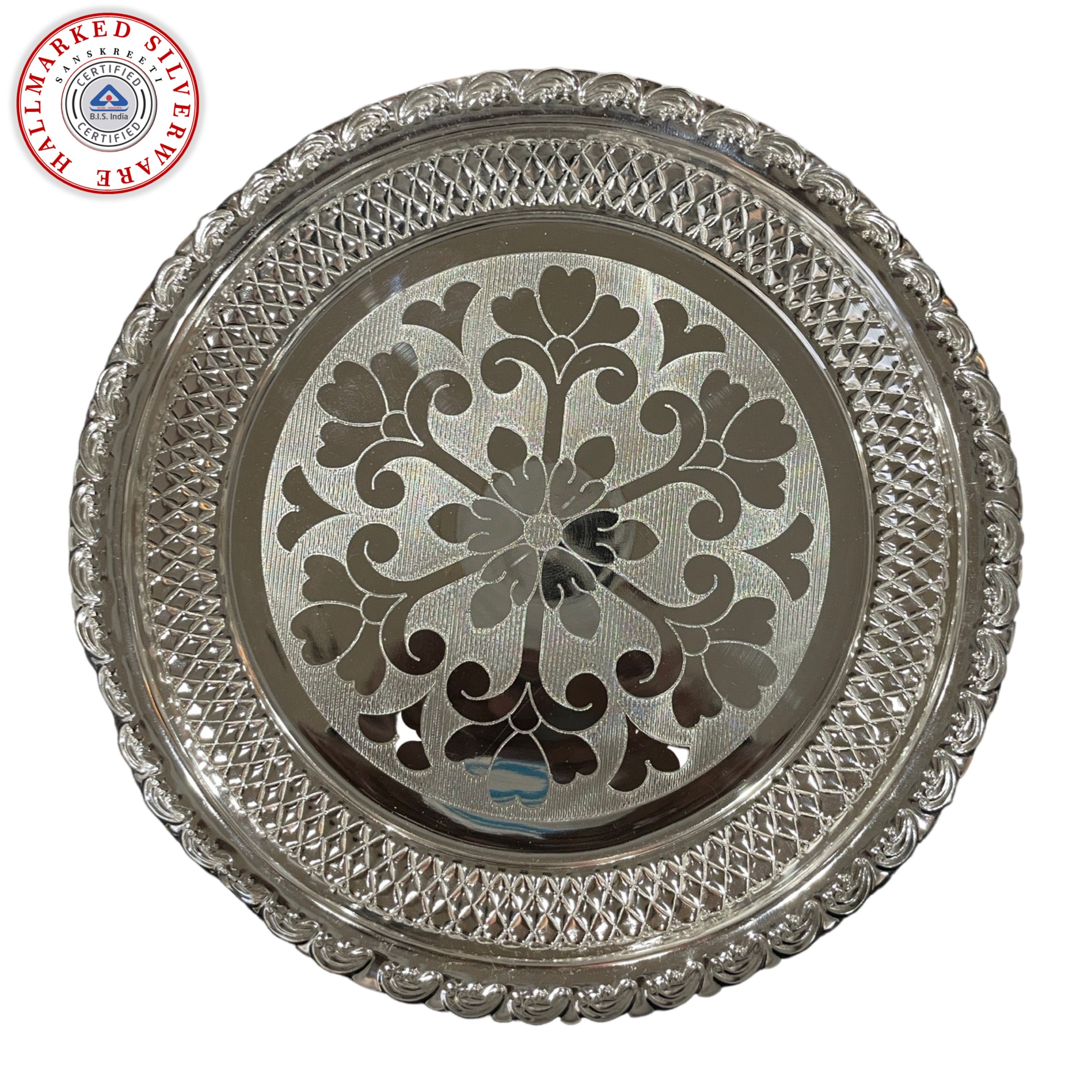 925 Sterling Silver Hallmarked Designer SMALL Puja Plate - Style#04