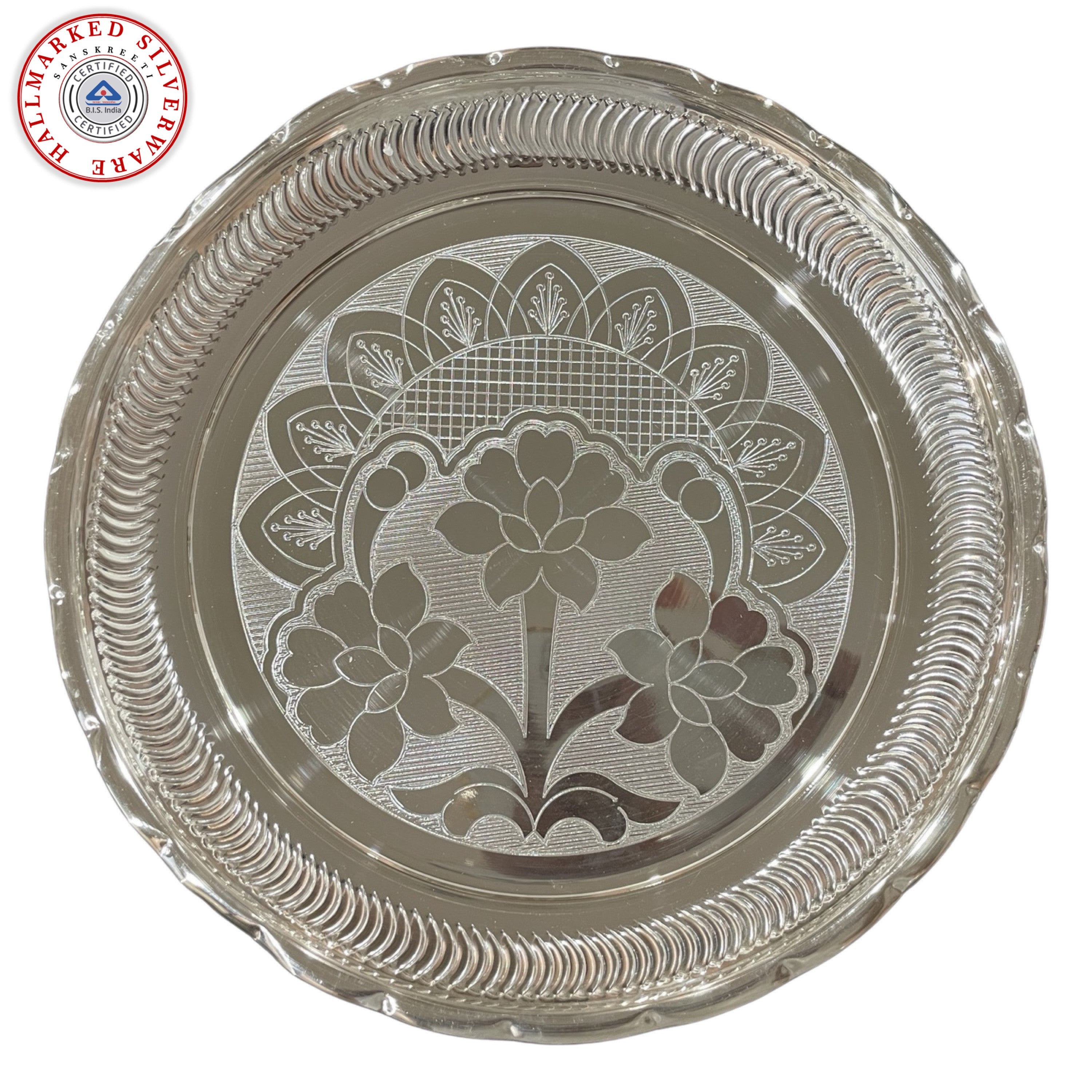 925 Sterling Silver Hallmarked Designer Puja Plate - Style#05