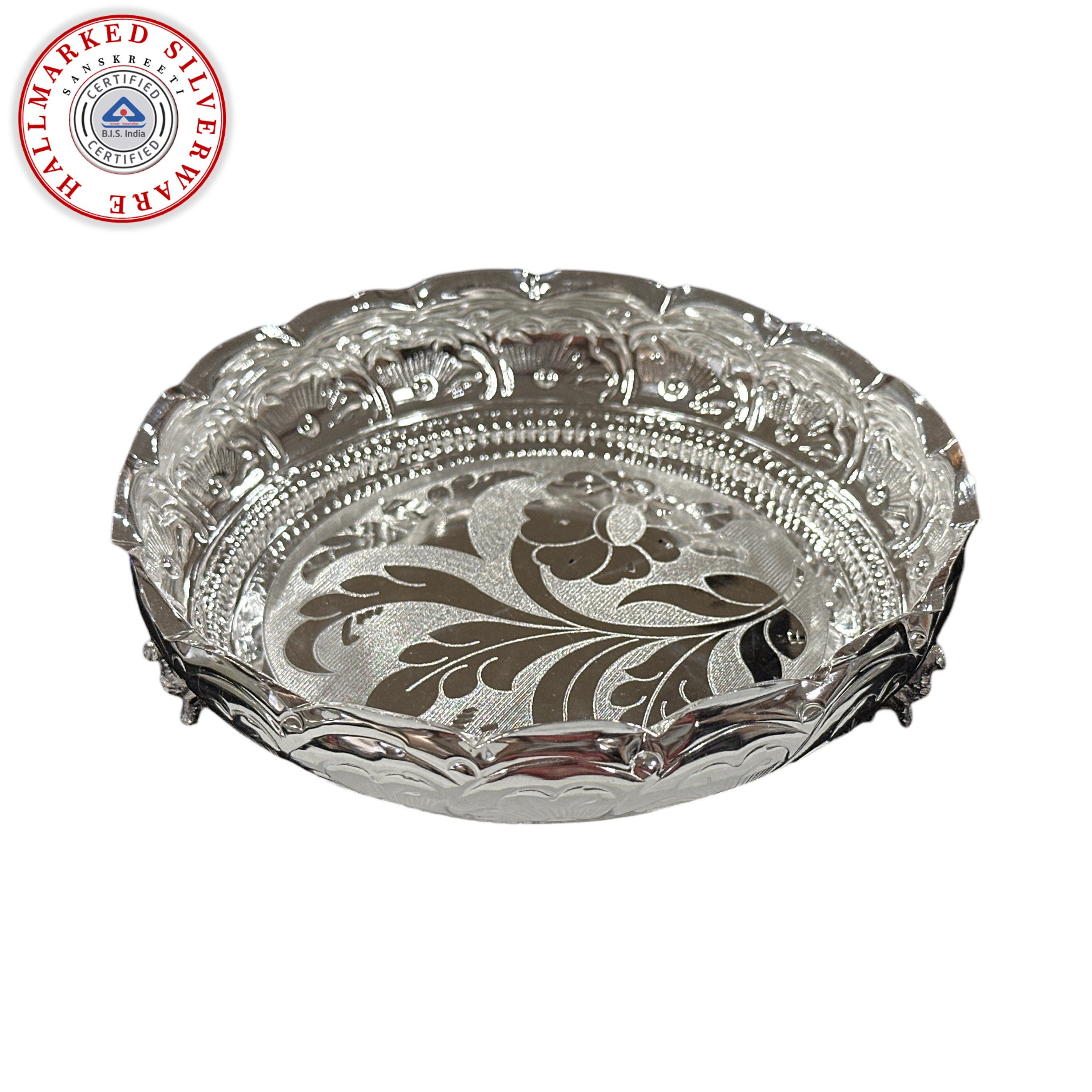 925 Sterling Silver Designer Hallmarked SMALL Puja Plate with Elephant