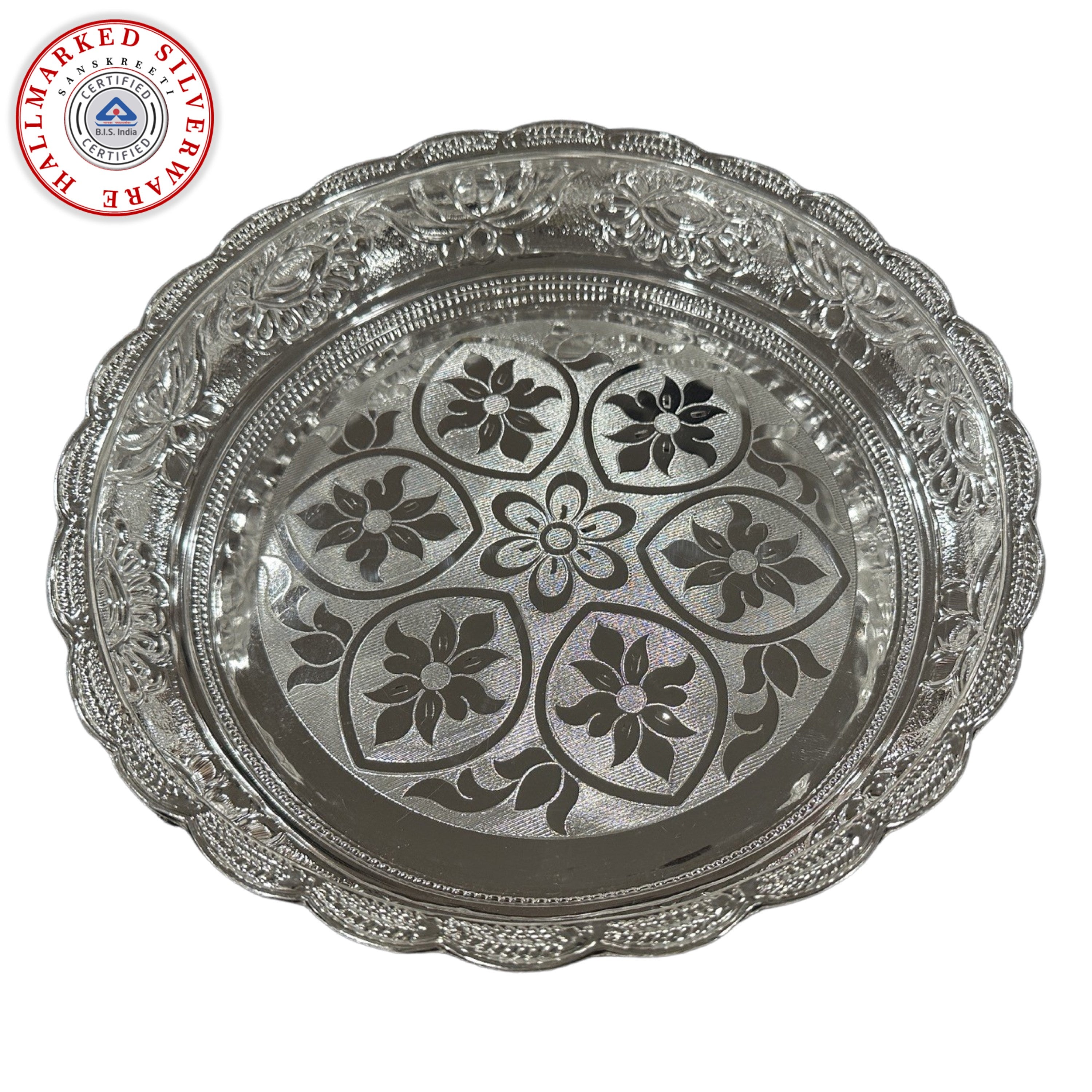 925 Sterling Silver Designer Hallmarked Puja Plate with Elephant Stand