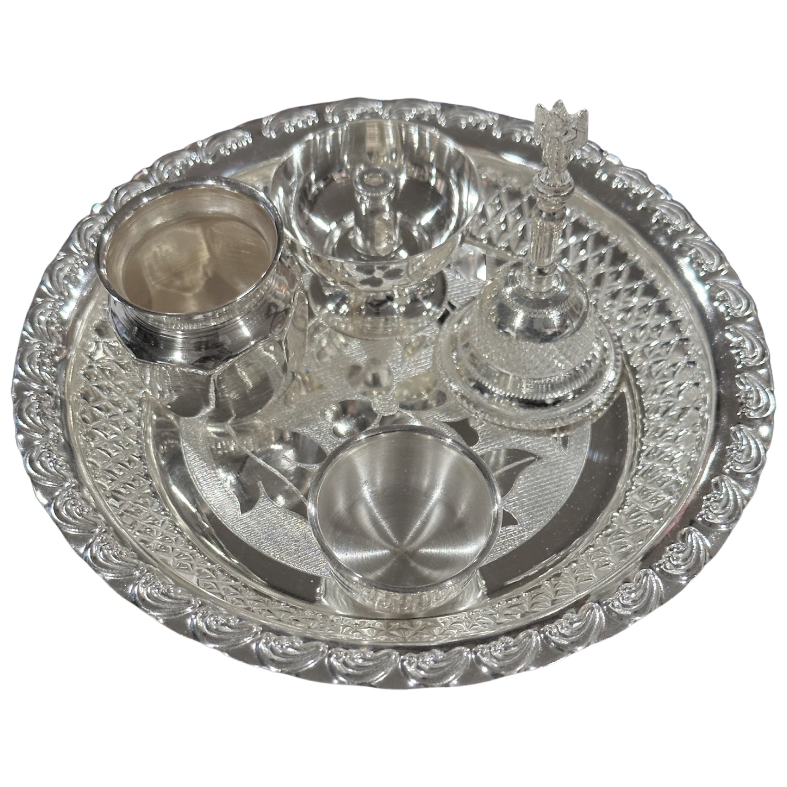 925 Sterling Silver 6.0-inch Hallmarked Puja Set - 6.0 Set #03