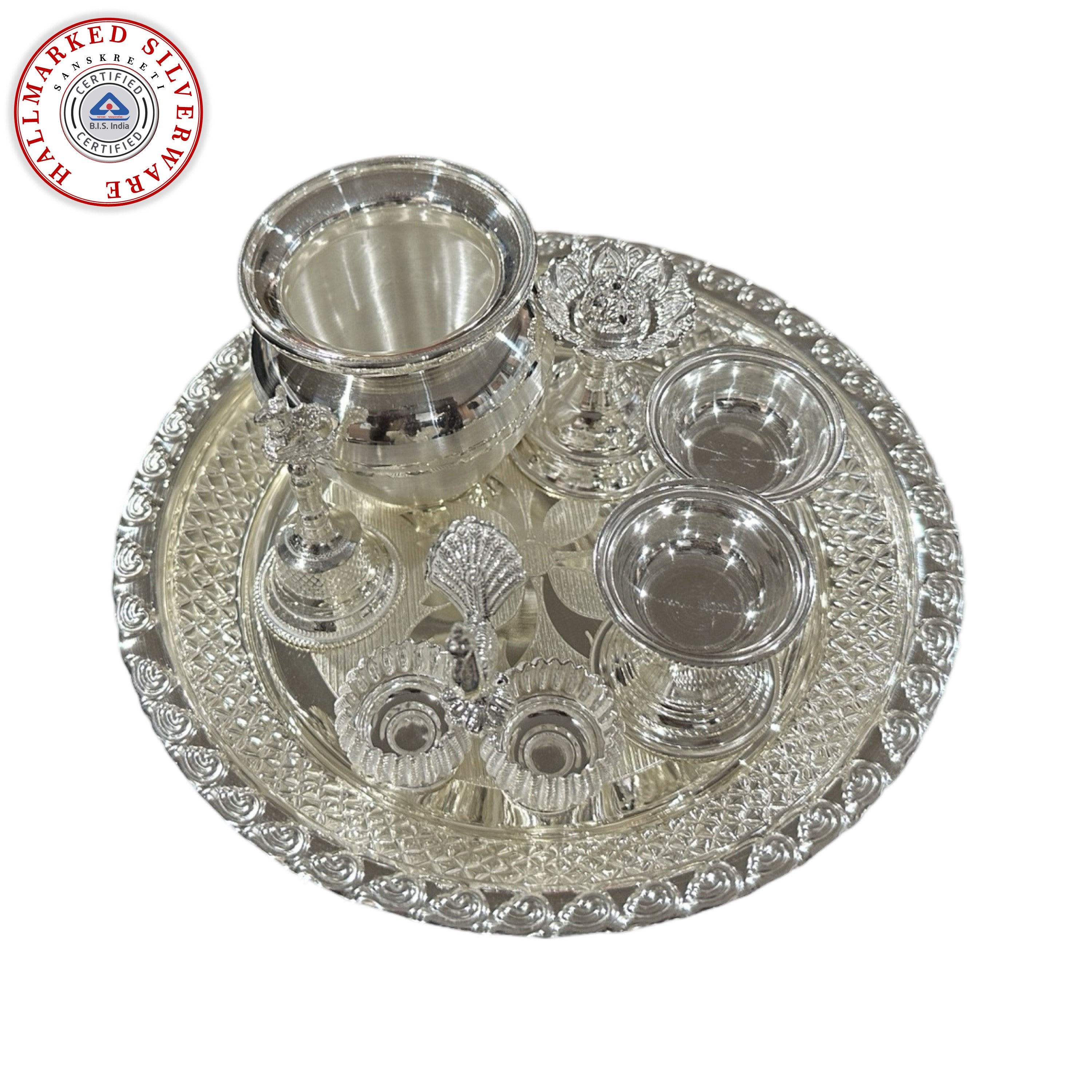 925 Sterling Silver 7.0 inch Hallmarked Puja Set - 7.0" Set #03