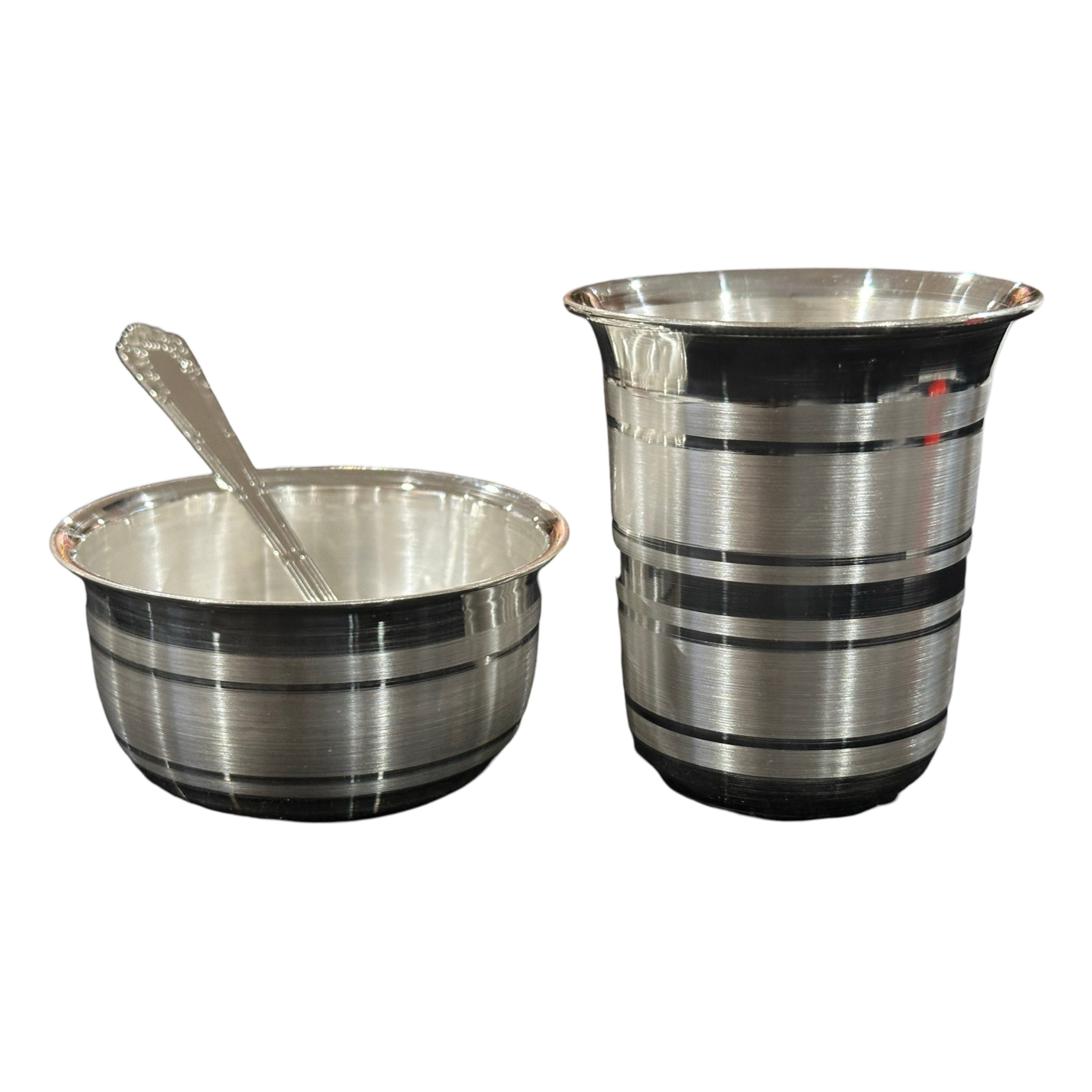 999 Pure Silver Hallmarked 150ml Glass, 100ml Bowl & Spoon Set for Kid