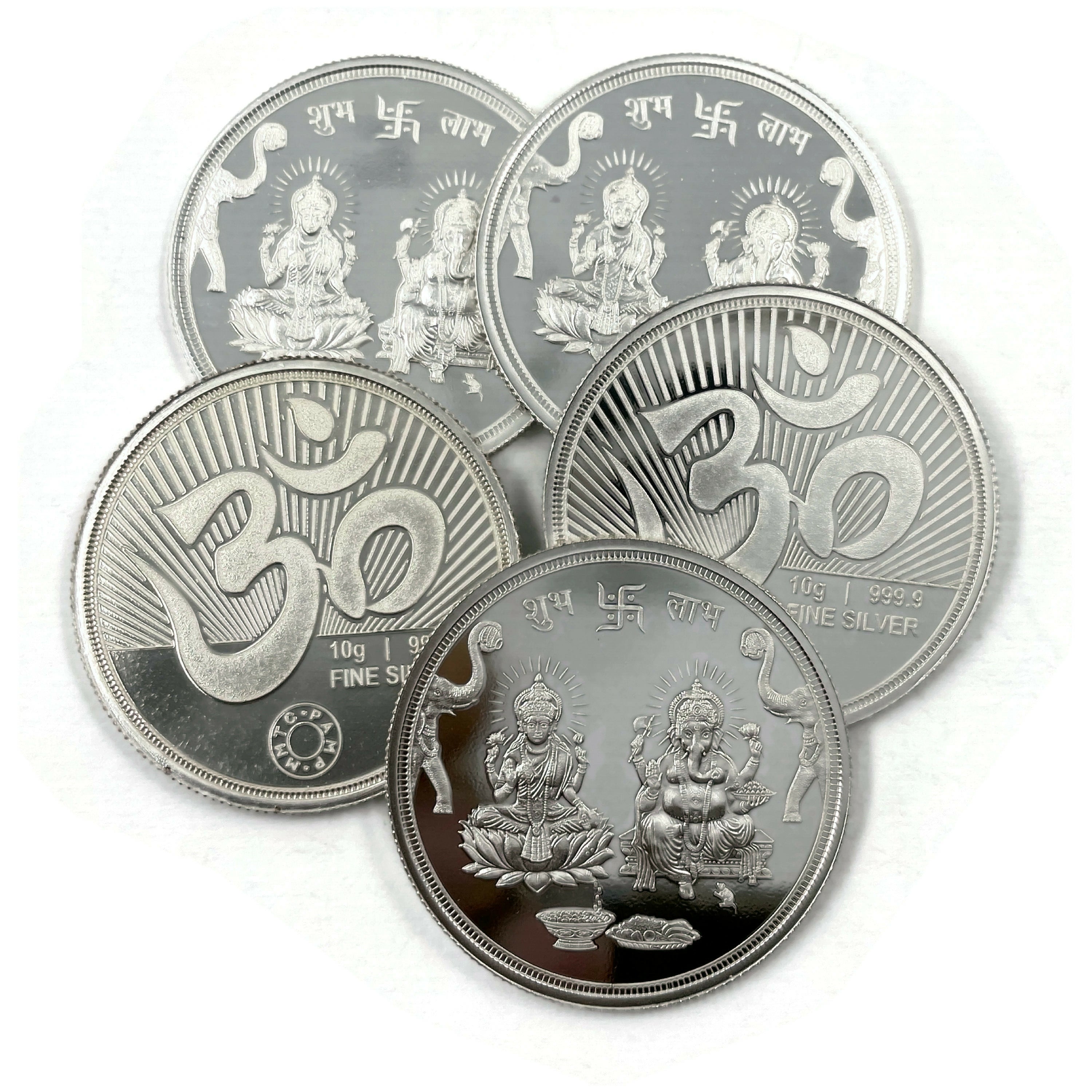 999 Pure Silver Ganesha Lakshmi MMTC Certified 10 Gram Coins (Pack of