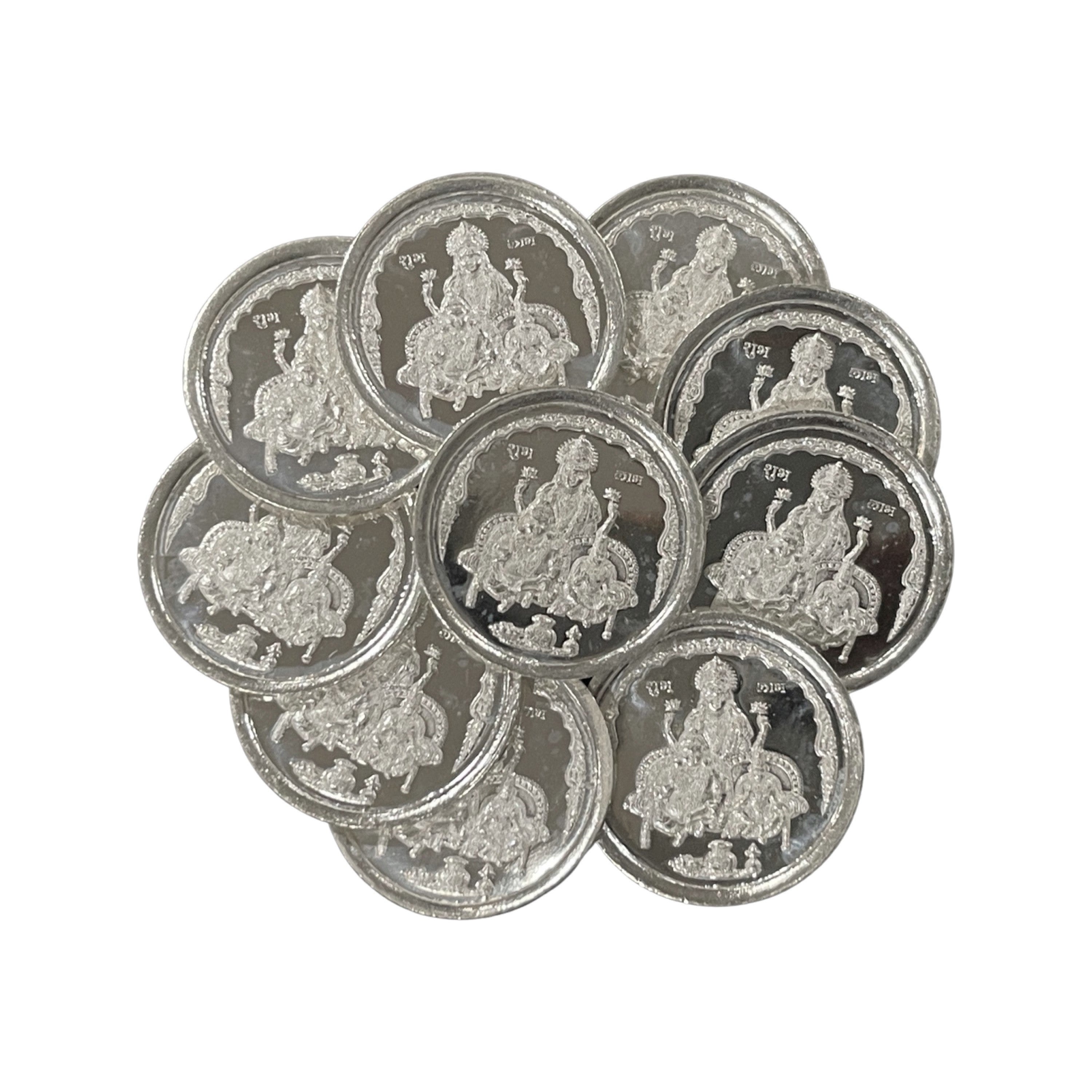 999 Pure Silver Lakshmi / Kuber & Shree Yantram 2 Gram Coins (Pack of